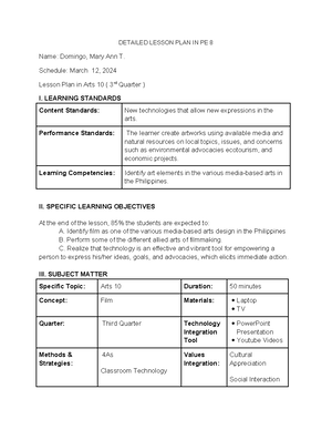 Lesson Plan in ARTS 10 ( Photography ) - DETAILED LESSON PLAN GRADE 10 ...