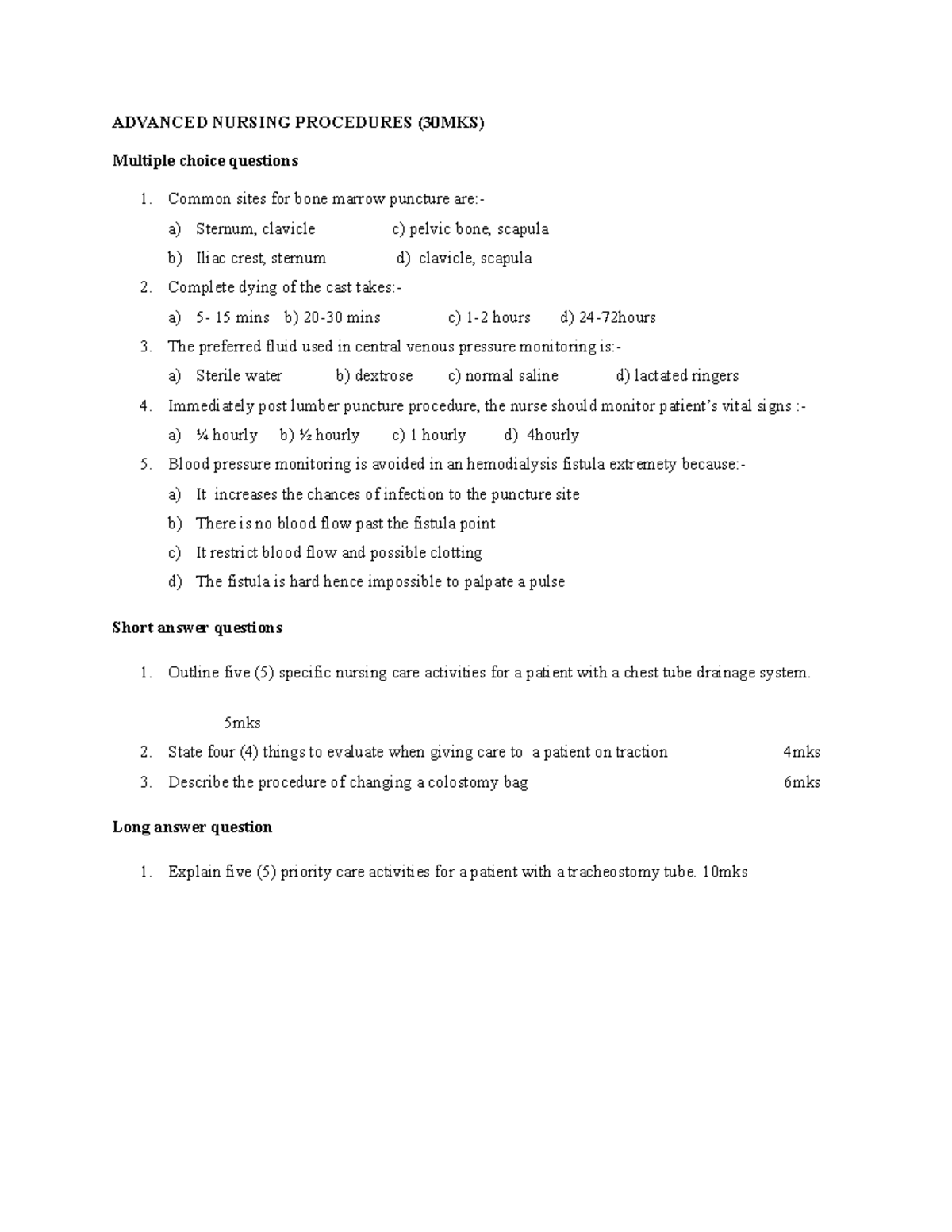 Advanced Nursing Procedures SUPP - ADVANCED NURSING PROCEDURES (30MKS ...