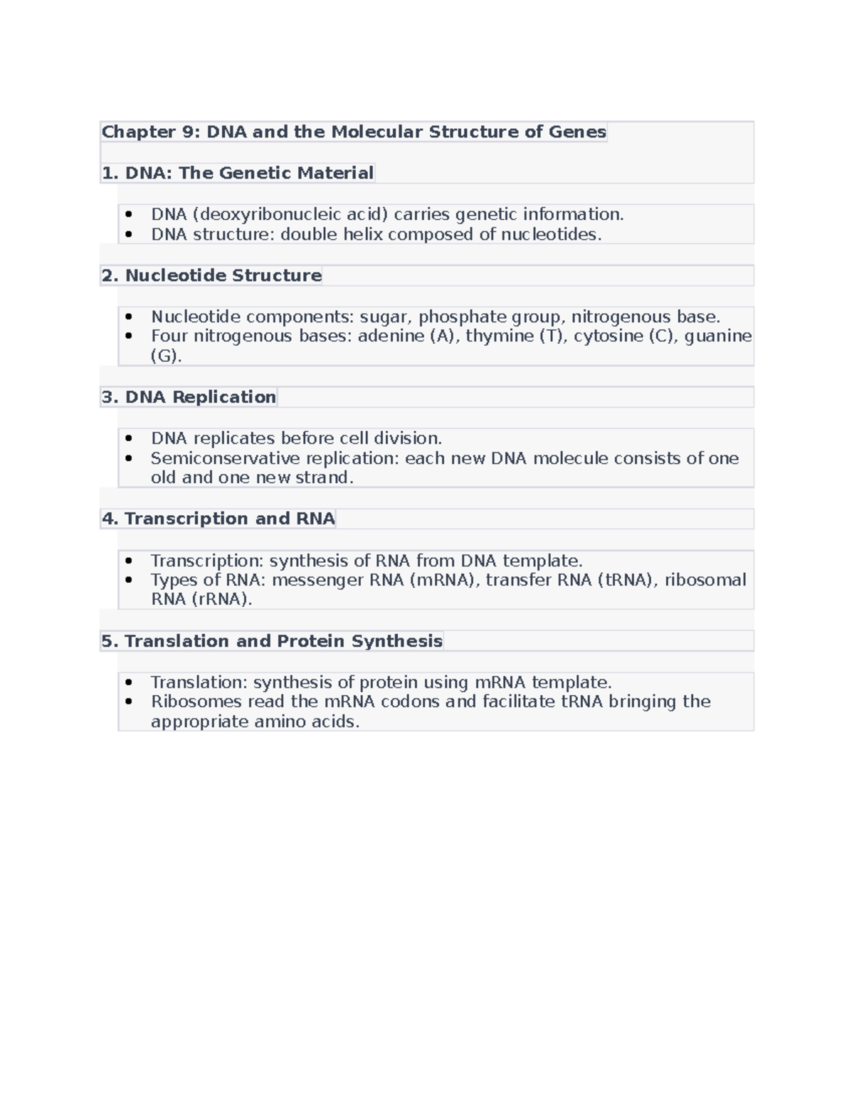 Bio 100 9 - Bio 100 notes - Chapter 9: DNA and the Molecular Structure ...