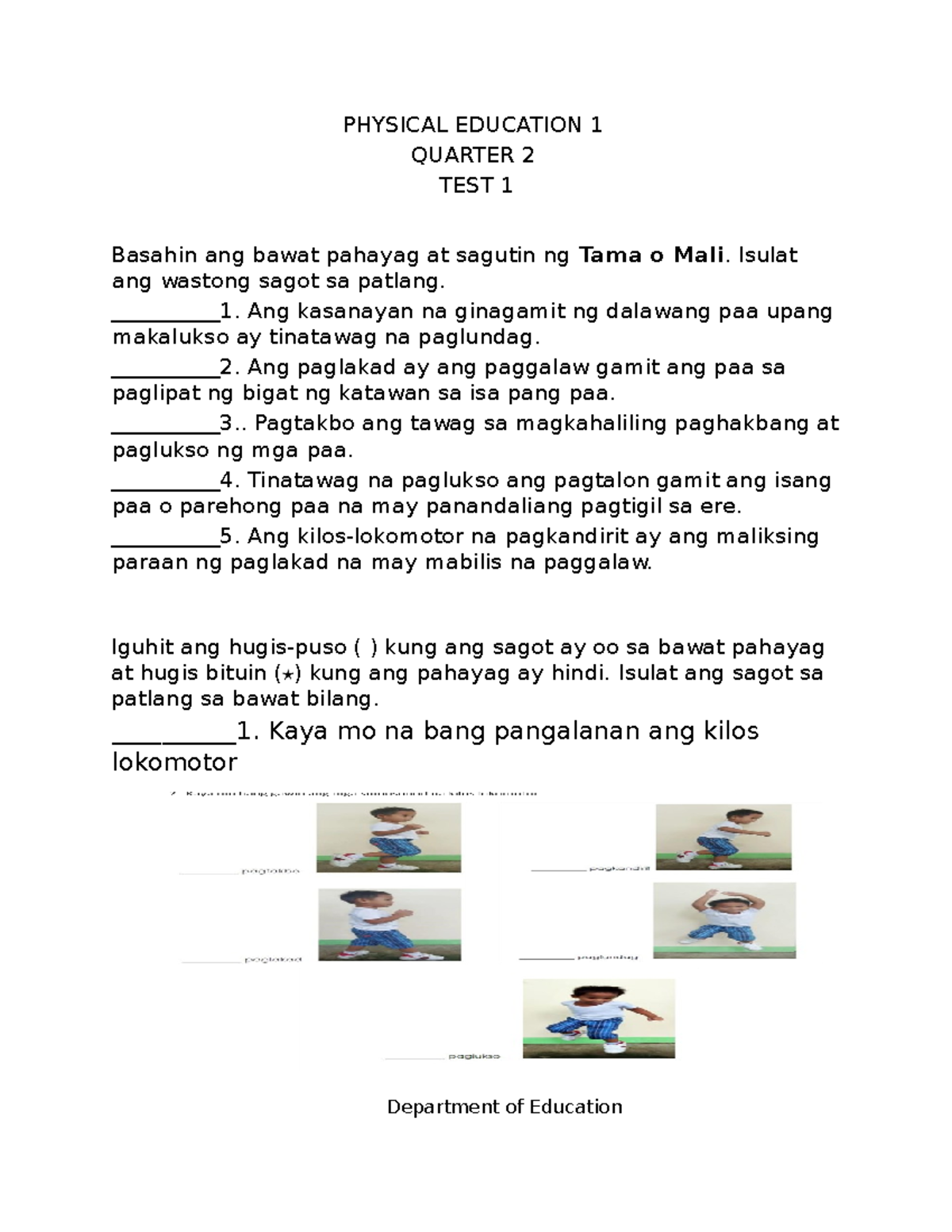 Physical Education 1 - lesson plan - PHYSICAL EDUCATION 1 QUARTER 2 ...