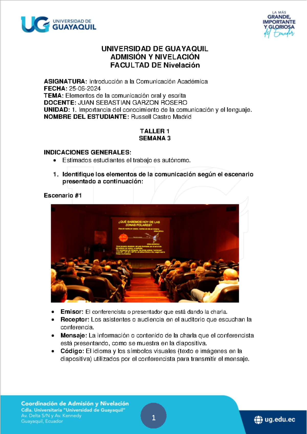 Tarea U1- Clase 2-S3 Russell castro - UNIVERSIDAD DE GUAYAQUIL ADMISIÓN ...