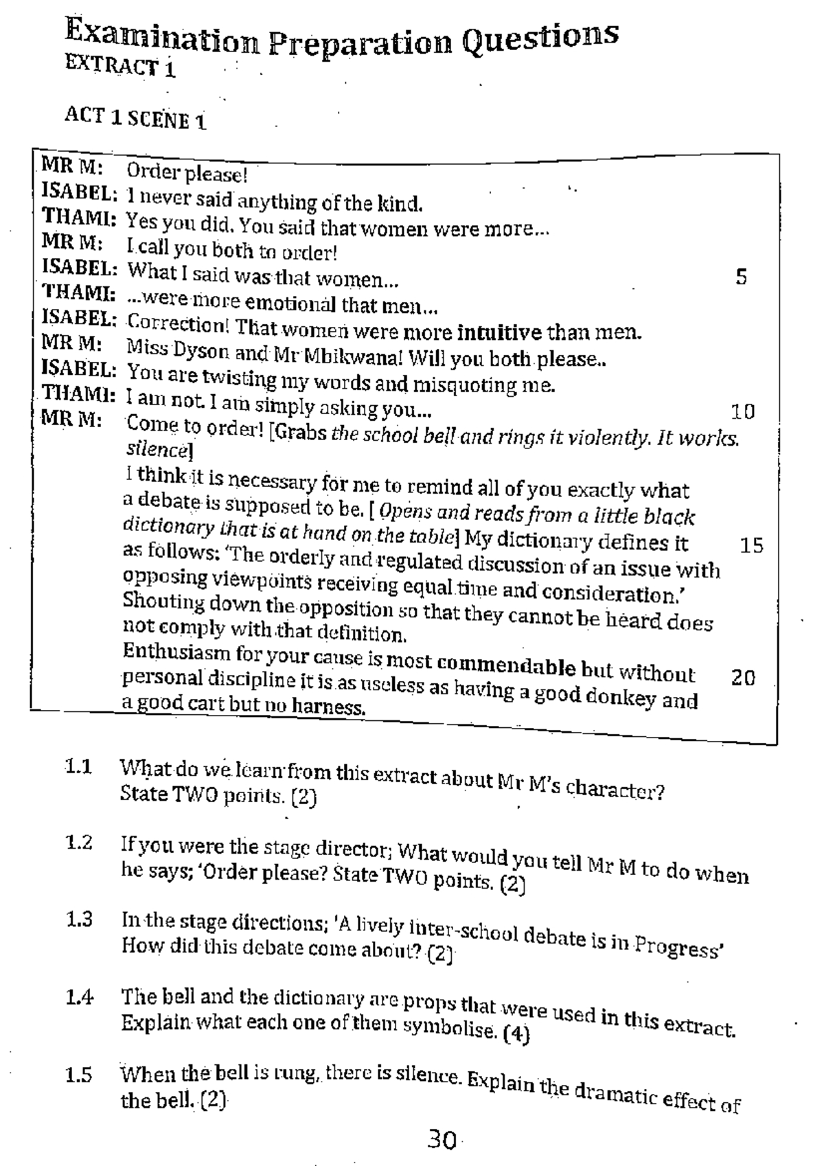my children my africa extracts and questions part 1 - Examination ...