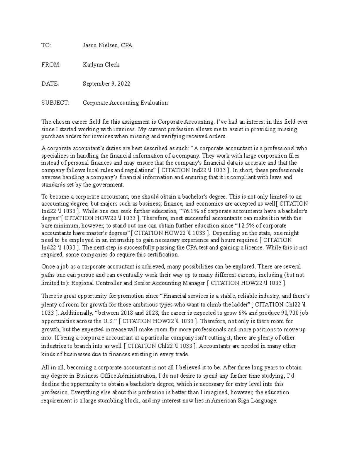 Memo - Chapter 1 - TO: Jason Nielsen, CPA FROM: Katlynn Cleck DATE ...