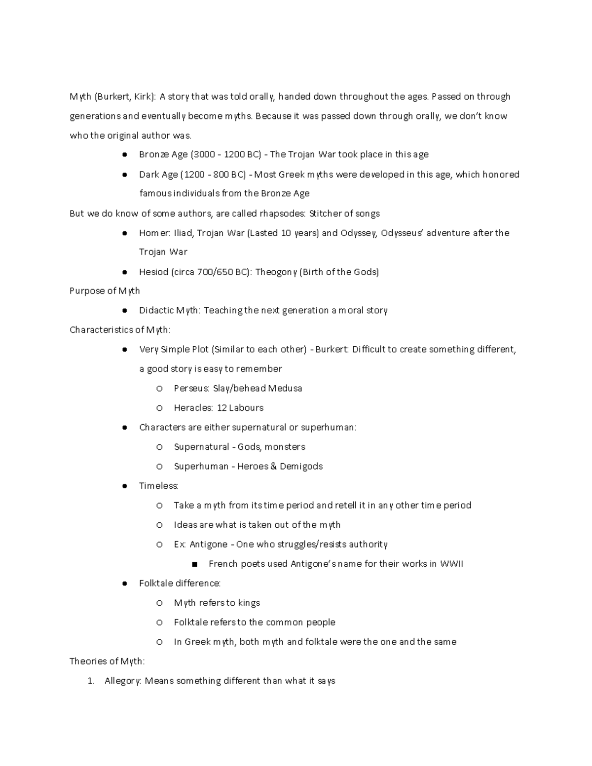 Classics 102 - sfaf - Myth (Burkert, Kirk): A story that was told ...