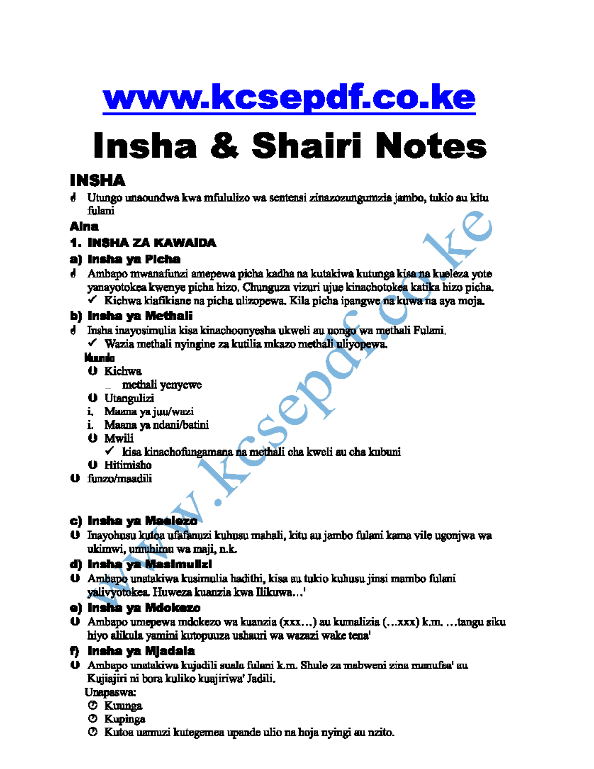 ushairi summary notes for revision - Education Arts - Studocu