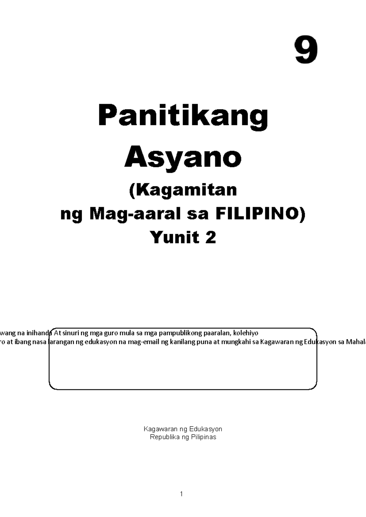 Filipino 9 Panitikang Asyano - 1 Panitikang Asyano (Kagamitan ng Mag ...