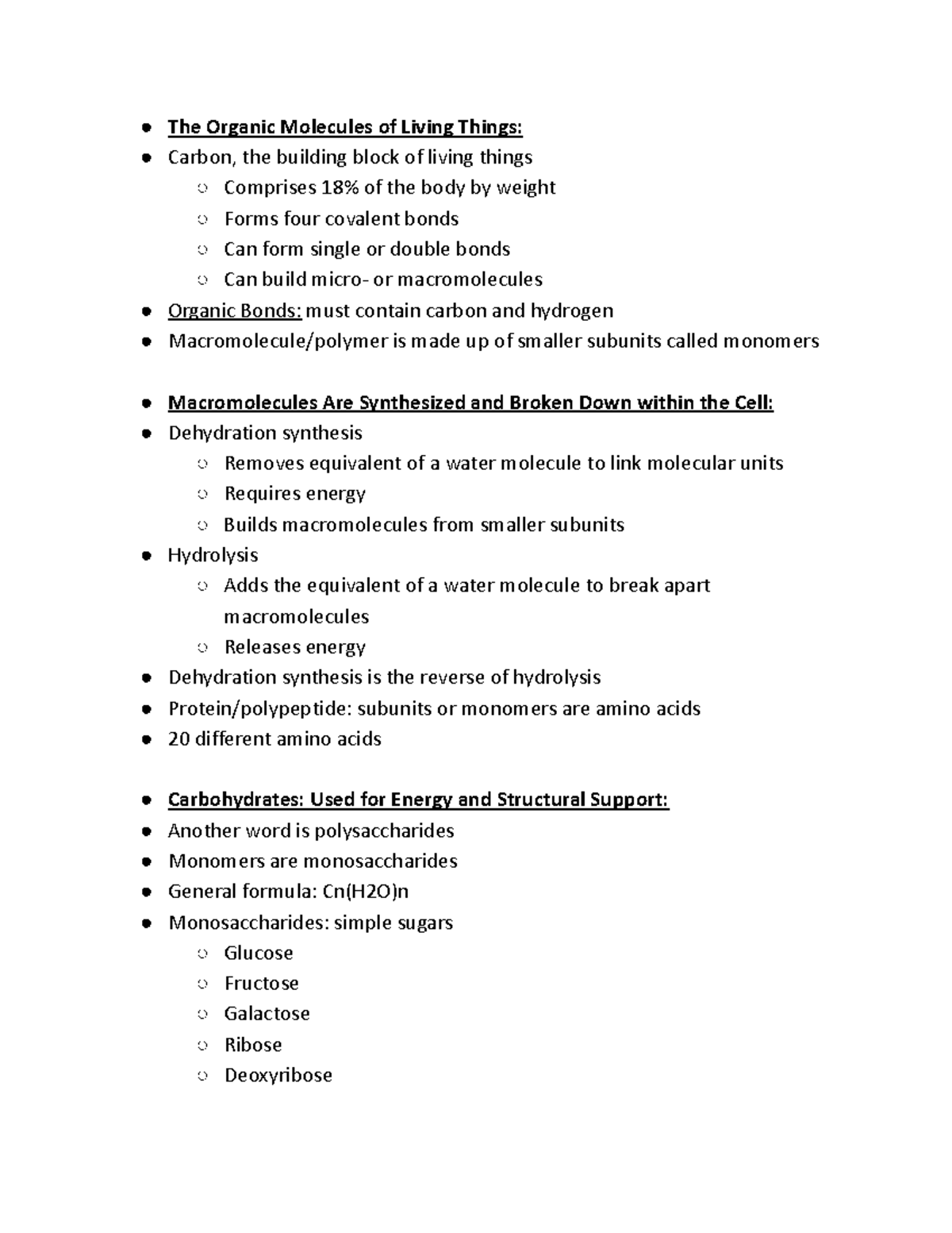 Chapter 2 Part Two - The Organic Molecules of Living Things: Carbon ...