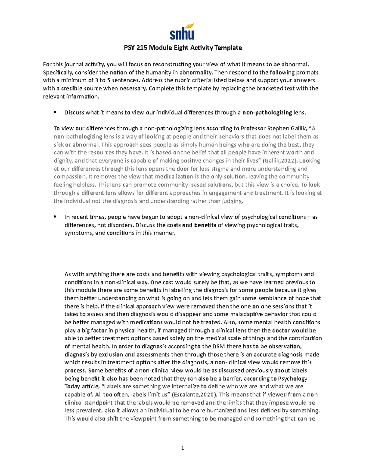Module 8 assignment - N/A - PSY 215 Module Eight Activity Template For ...