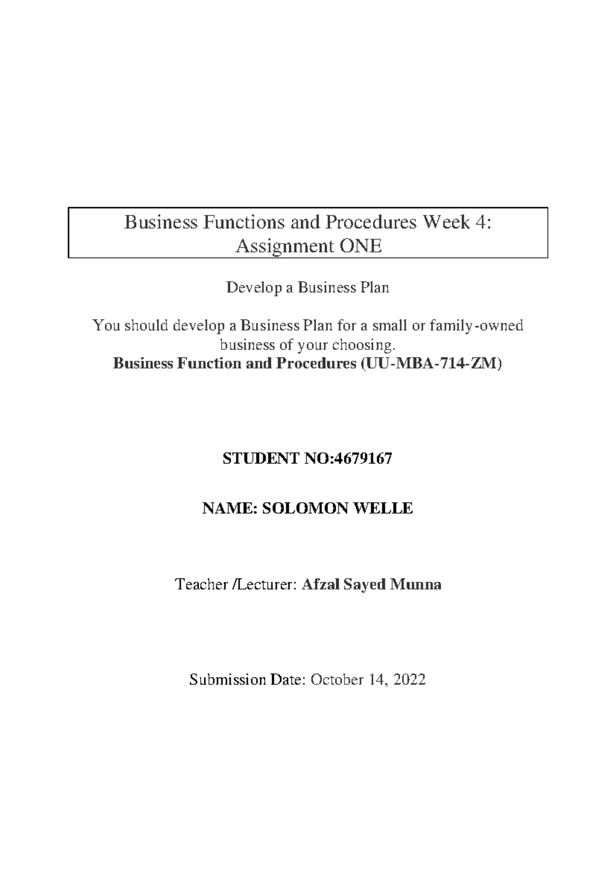 Business Functions and Procedures Week-4 Assignment -1 Final 2 AAB ...