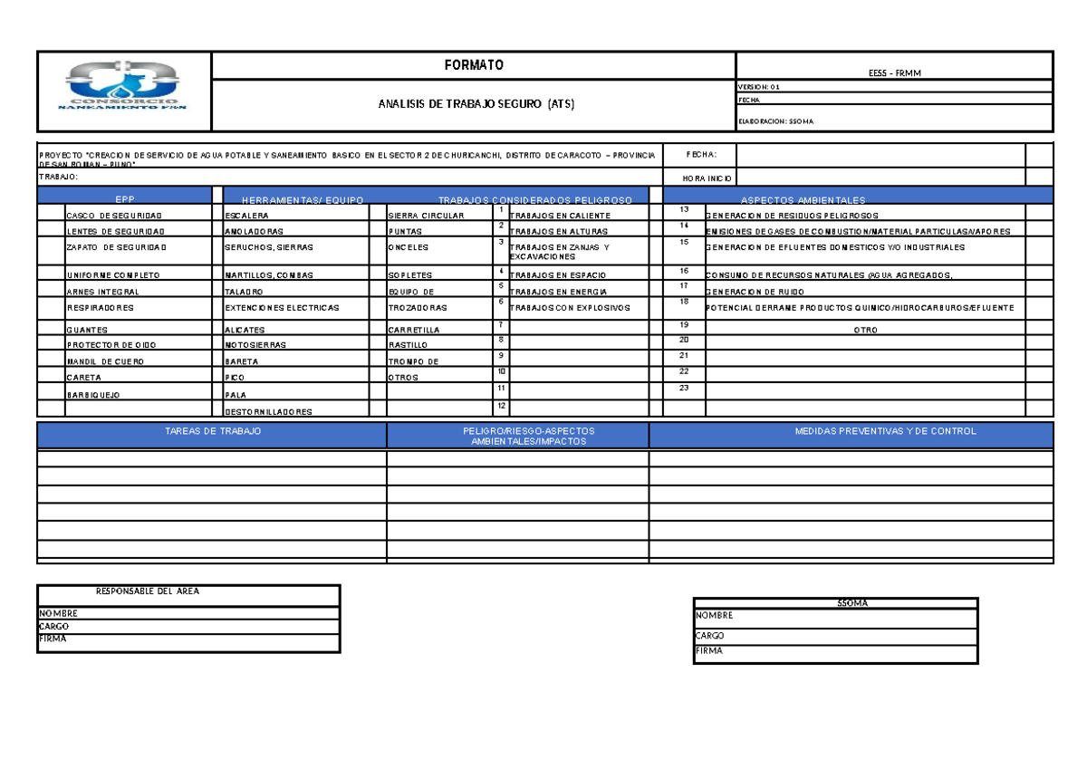 Formato DE ATS 1 - seguridad - FORMATO EESS - FRMM ANALISIS DE TRABAJO ...