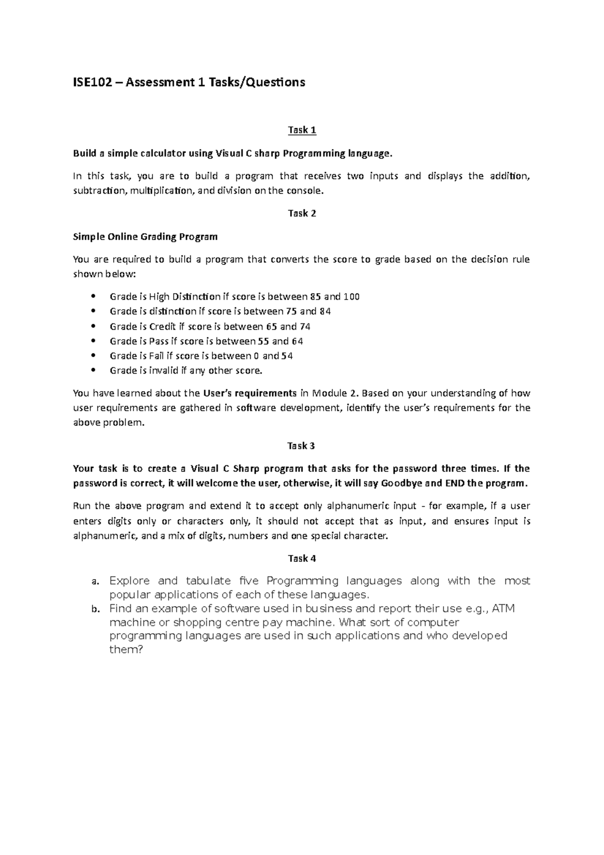 Assessment 1 Tasks Final (1) - ISE102 – Assessment 1 Tasks/Questions ...