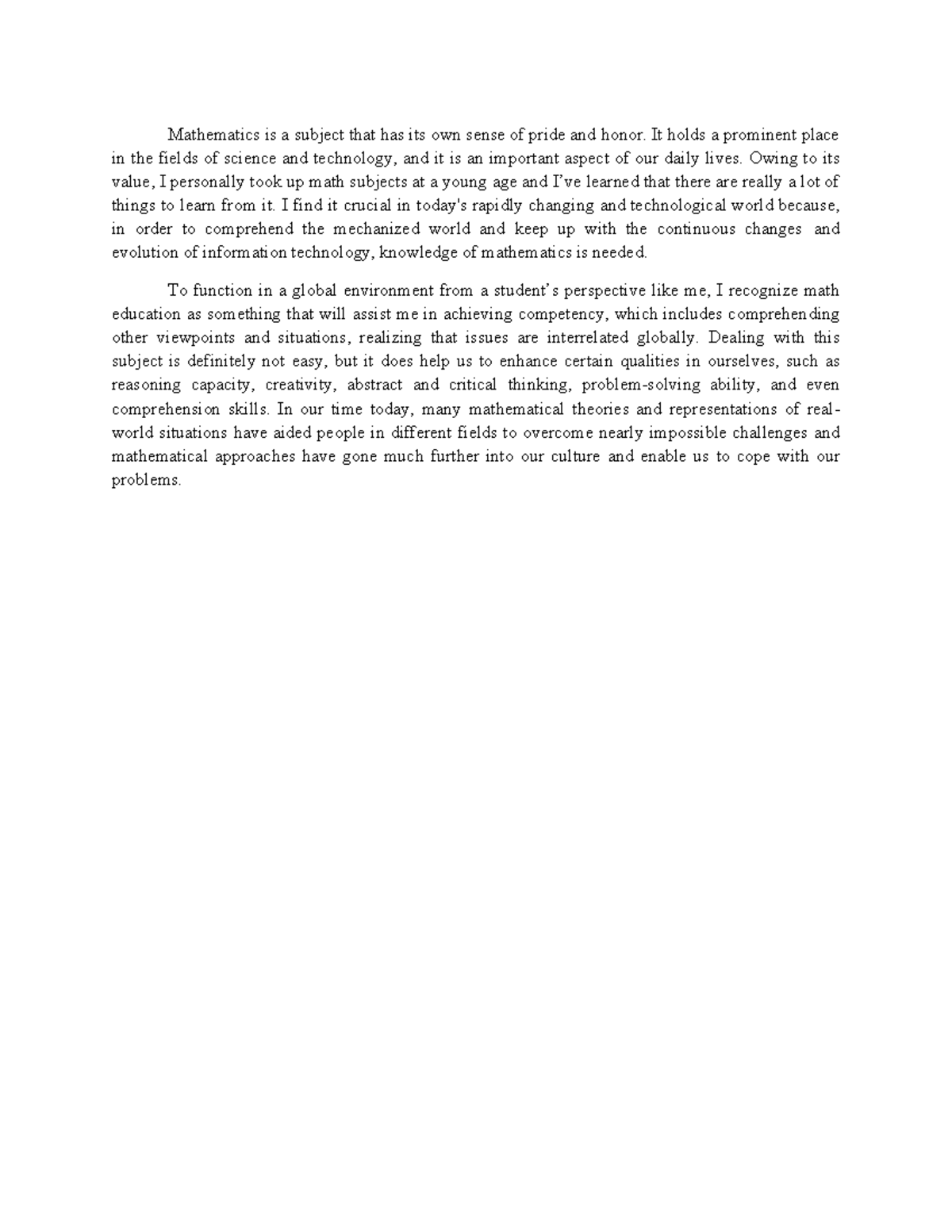 Math - Assignment 1 about concept and benefits of Mathematics in our ...