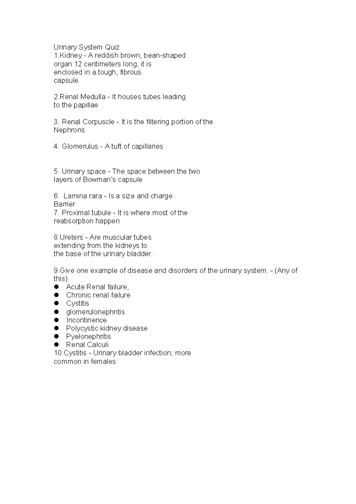 Urinary-System-Quiz - Urinary System Quiz 1 - A reddish brown, bean ...