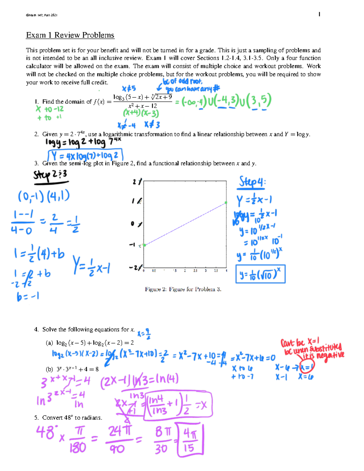 EXAM I Review problems - ©Math 147, Fall 2021 1 Exam 1 Review Problems ...