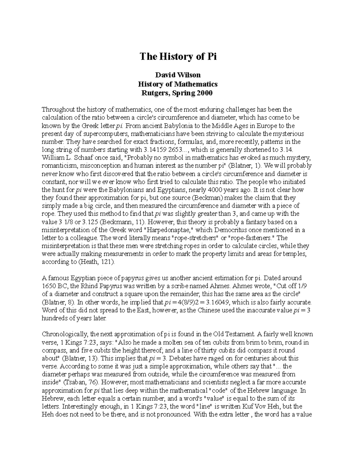 The History of Pi - The History of Pi David Wilson History of ...
