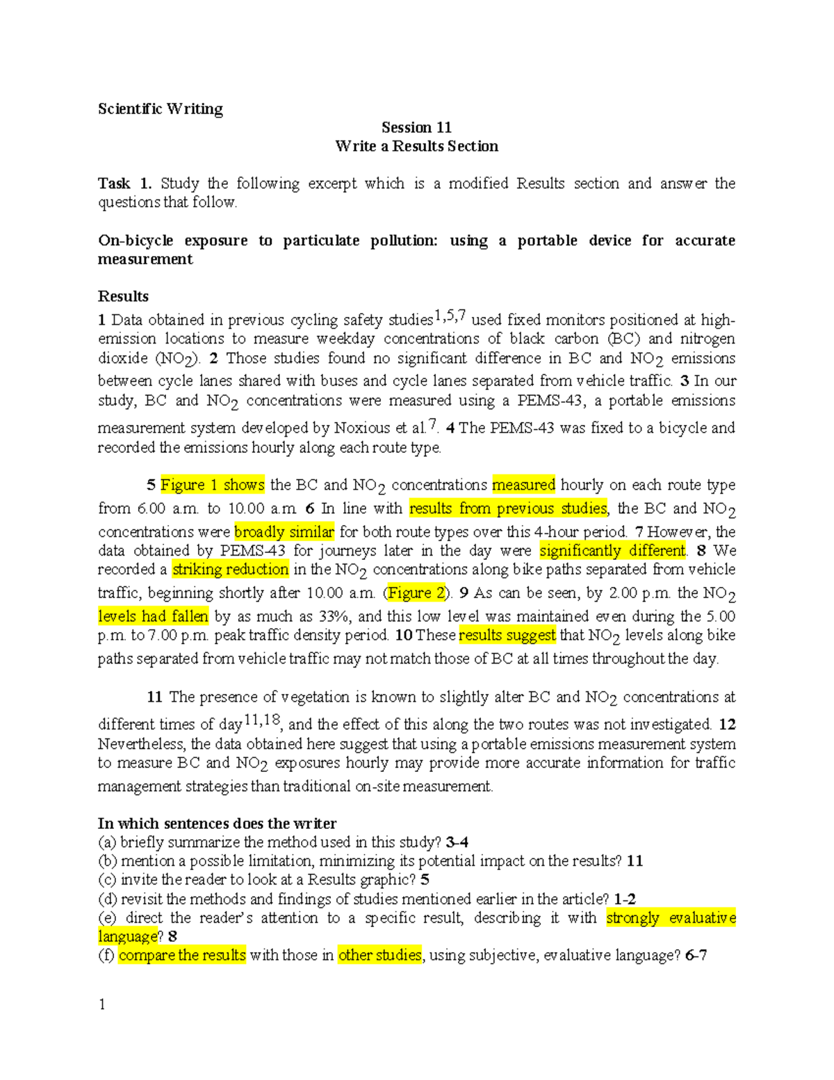 Session 11 Handout - Scientific Writing Session 11 Write a Results ...