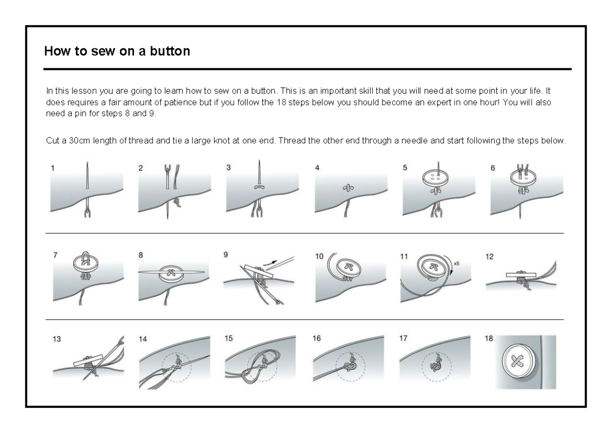 How to sew on a button - pdf of instructions - How to sew on a button ...