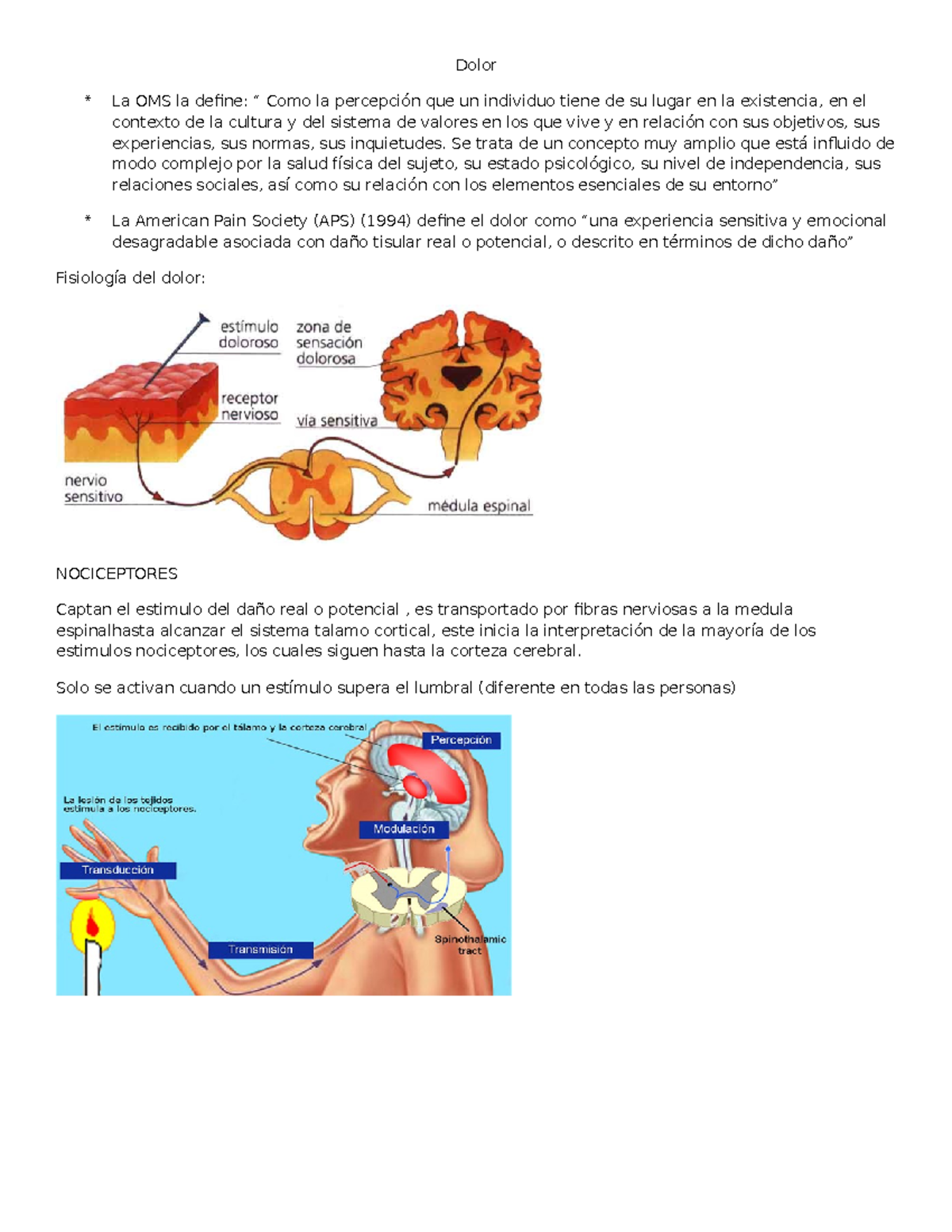 Dolor - resumen de la clase - Dolor La OMS la define: “ Como la ...
