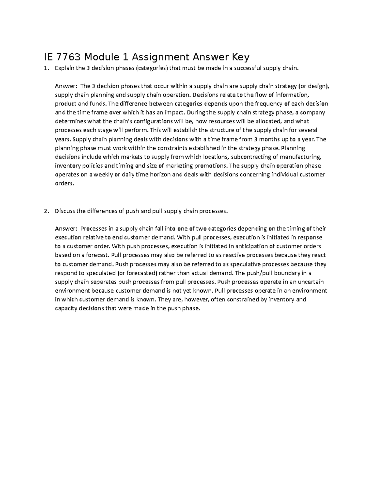 IE 7763 Module 1 Assignment Answer Key - IE 7763 Module 1 Assignment ...