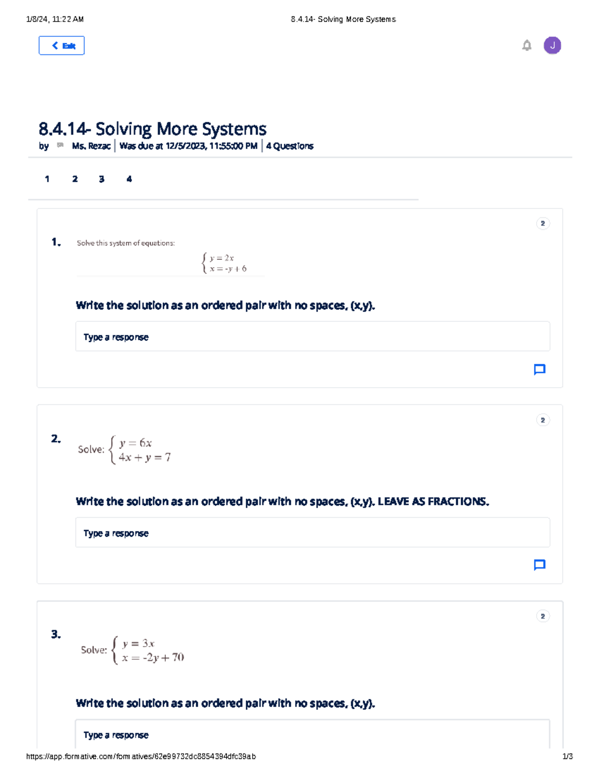 8.4.14- Solving More Systems - 1/8/24, 11:22 AM 8.4- Solving More ...