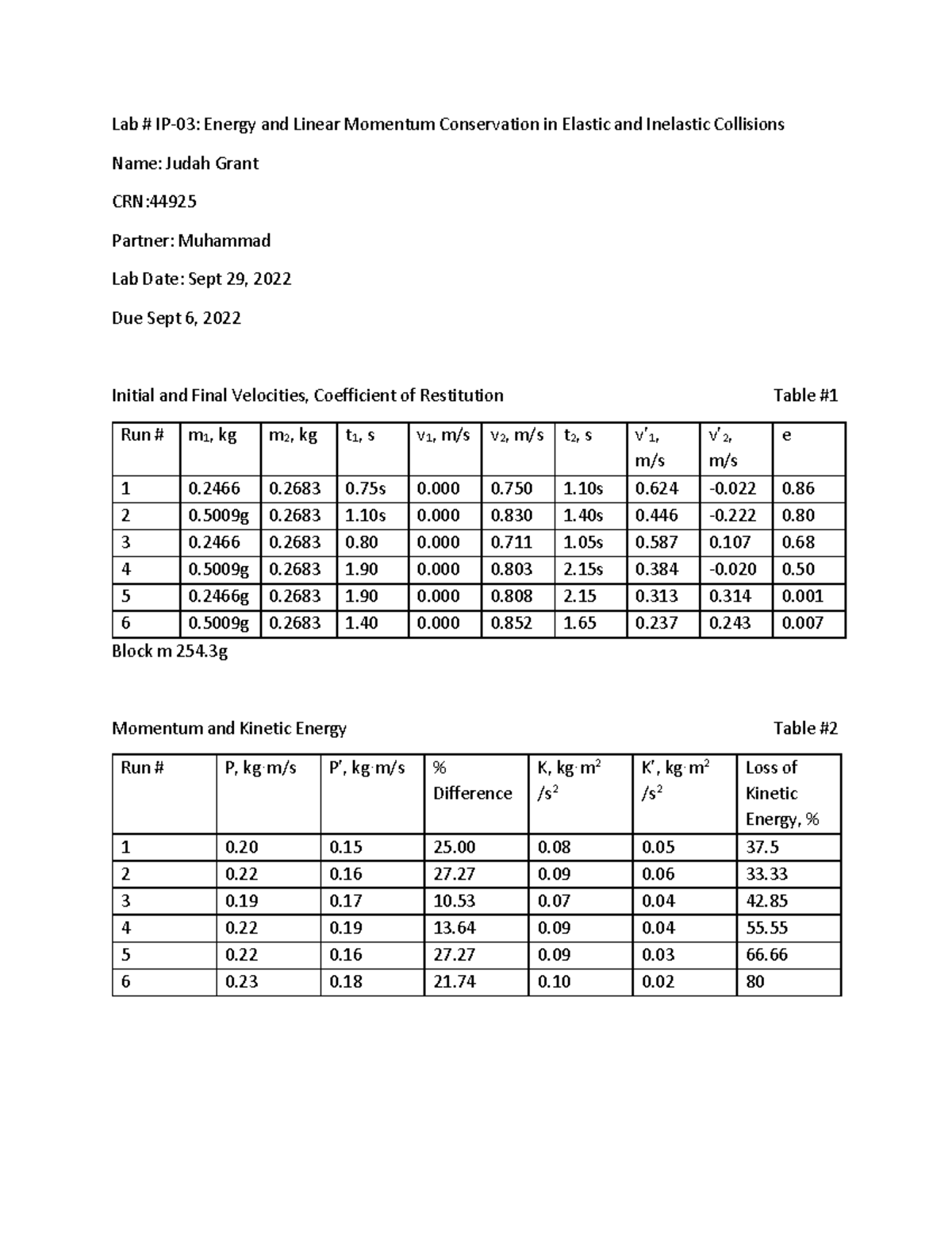 Physics Lab #3 - Energy and Linear Momentum Conservation in Elastic and ...