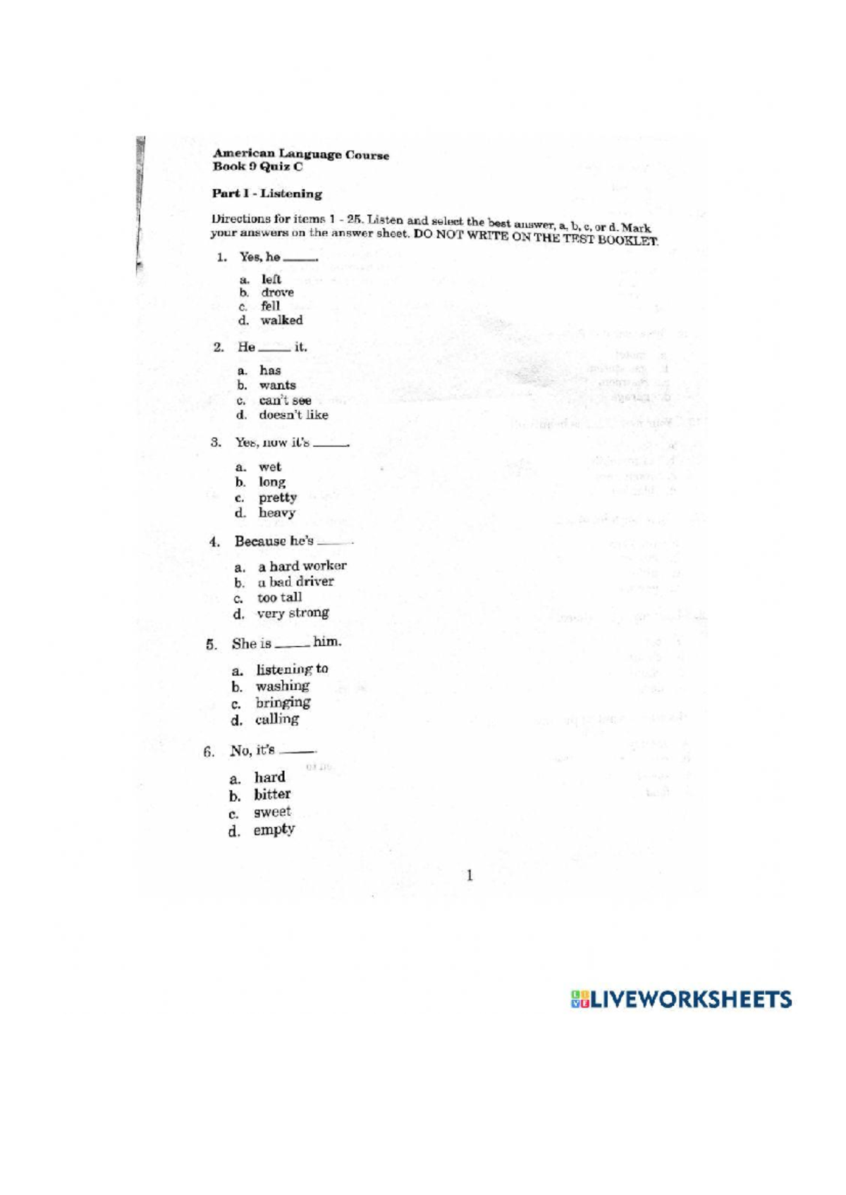 Document - quiz of a book - American Language Course Book 9 Quiz C Part ...