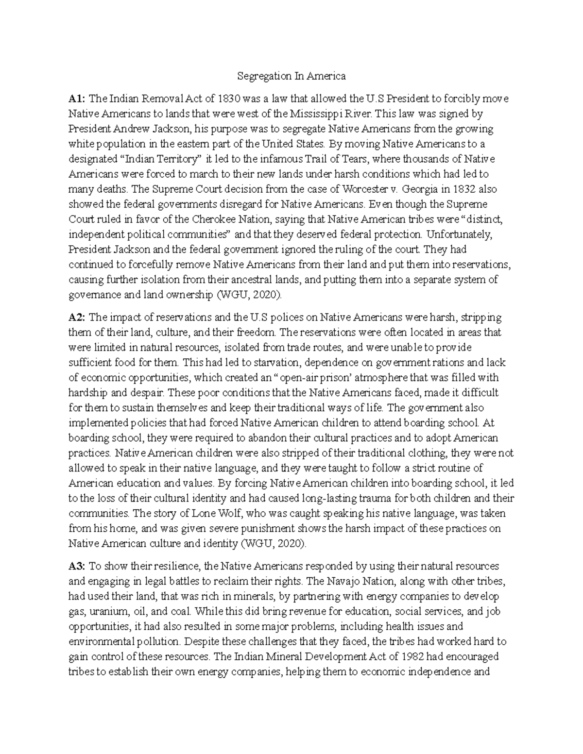 Task 3 - Segregation in America - Segregation In America A1: The Indian ...