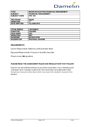 Financial Management Test Memo FT - Module Name Test Page 1 of 12 ...
