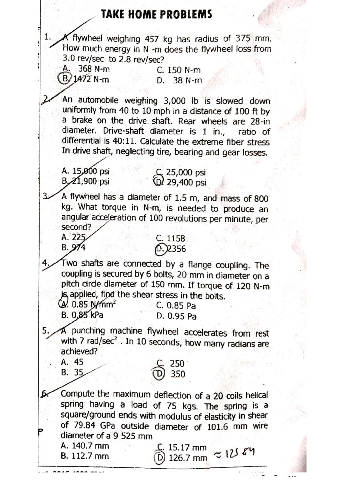 45. Springs AND Flywheel TAKE HOME Problems - BS Mechanical Engineering ...