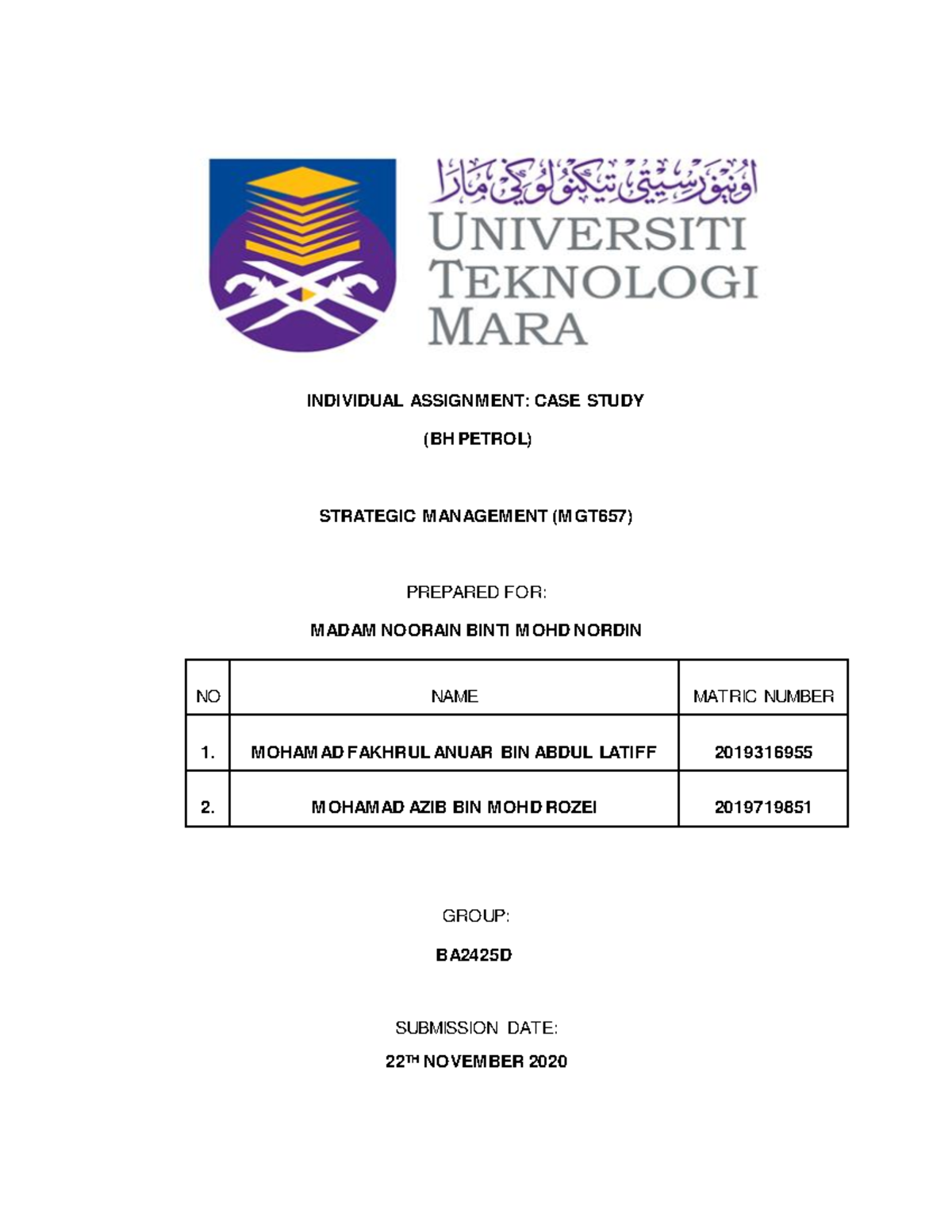 BHP CASE Study - mgt - INDIVIDUAL ASSIGNMENT: CASE STUDY (BH PETROL) STRATEGIC MANAGEMENT ...