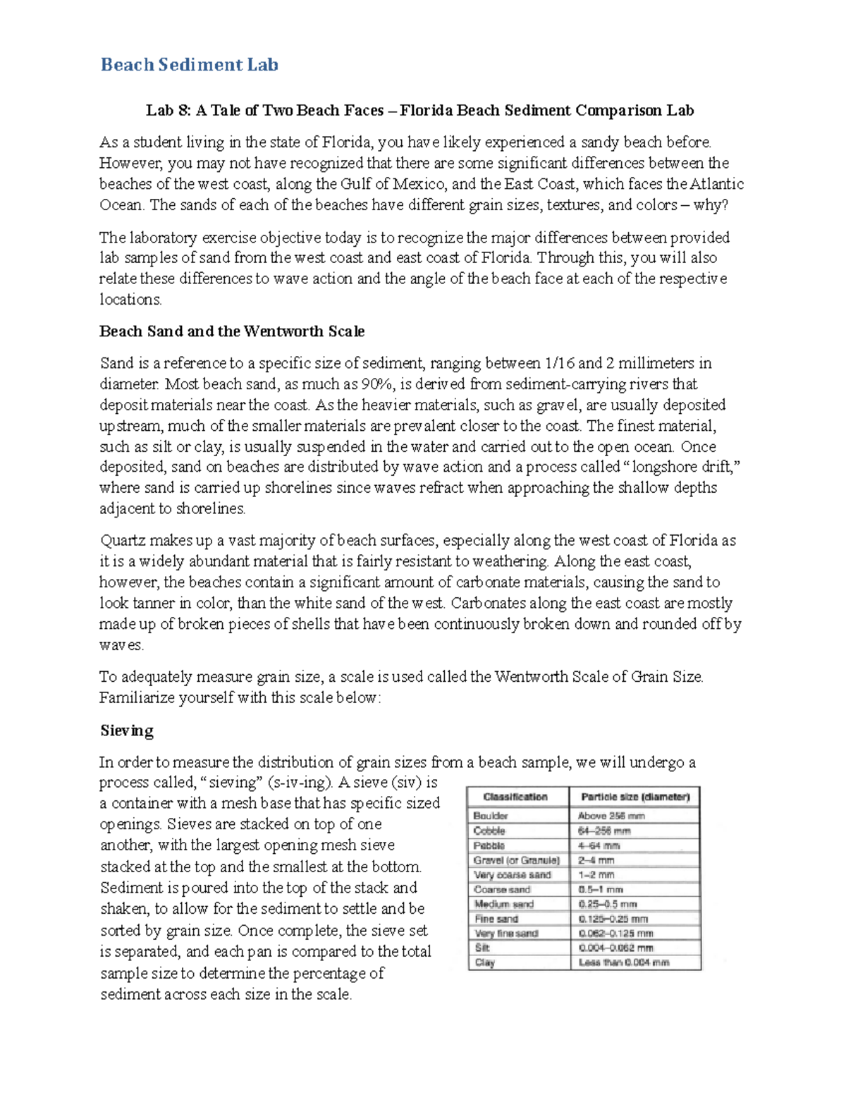 8. Beach Sediment Lab 88 copy 2 - Beach Sediment Lab Lab 8: A Tale of ...