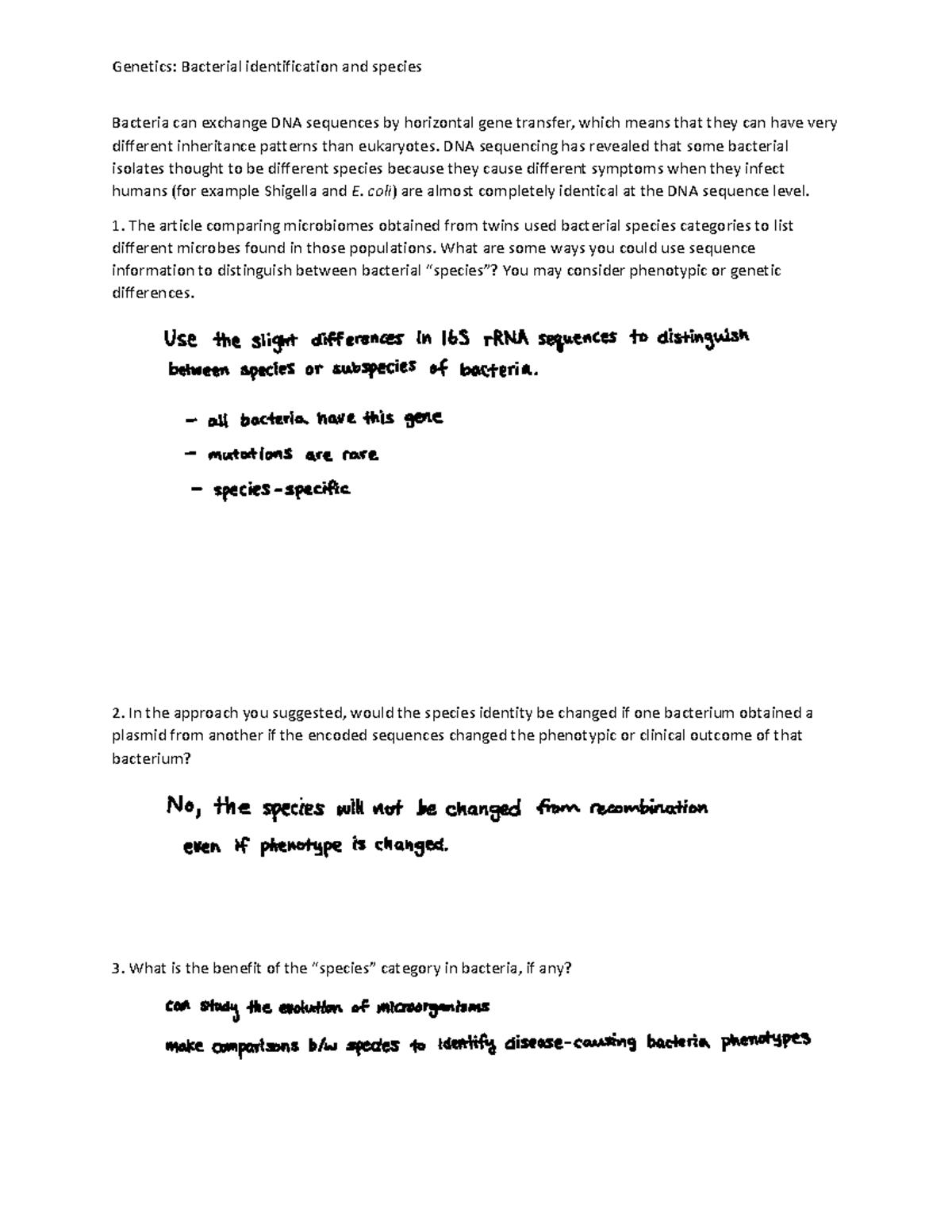 18- Bacterial species worksheet - Genetics: Bacterial identification ...