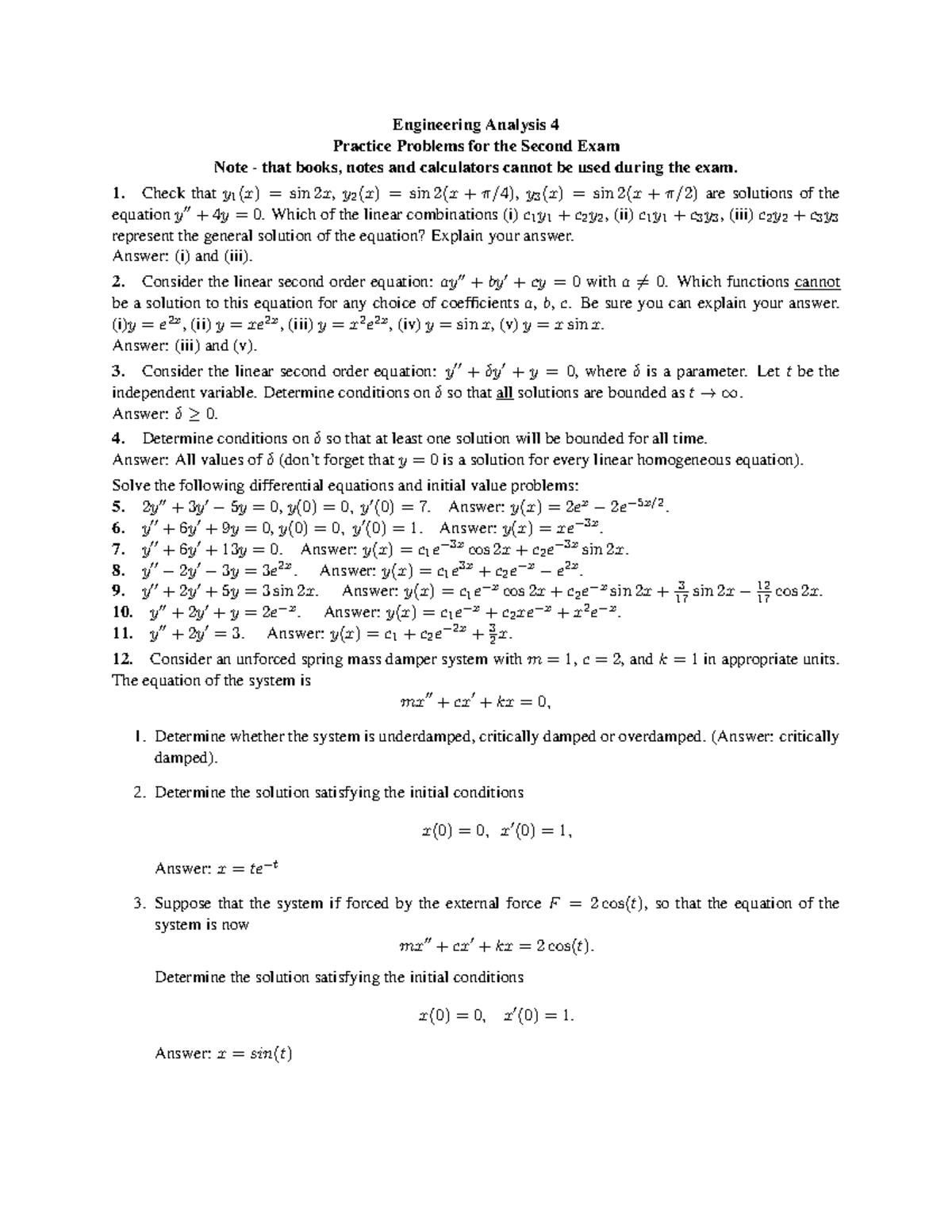 Problems 02 - Engineering Analysis 4 Practice Problems for the Second ...