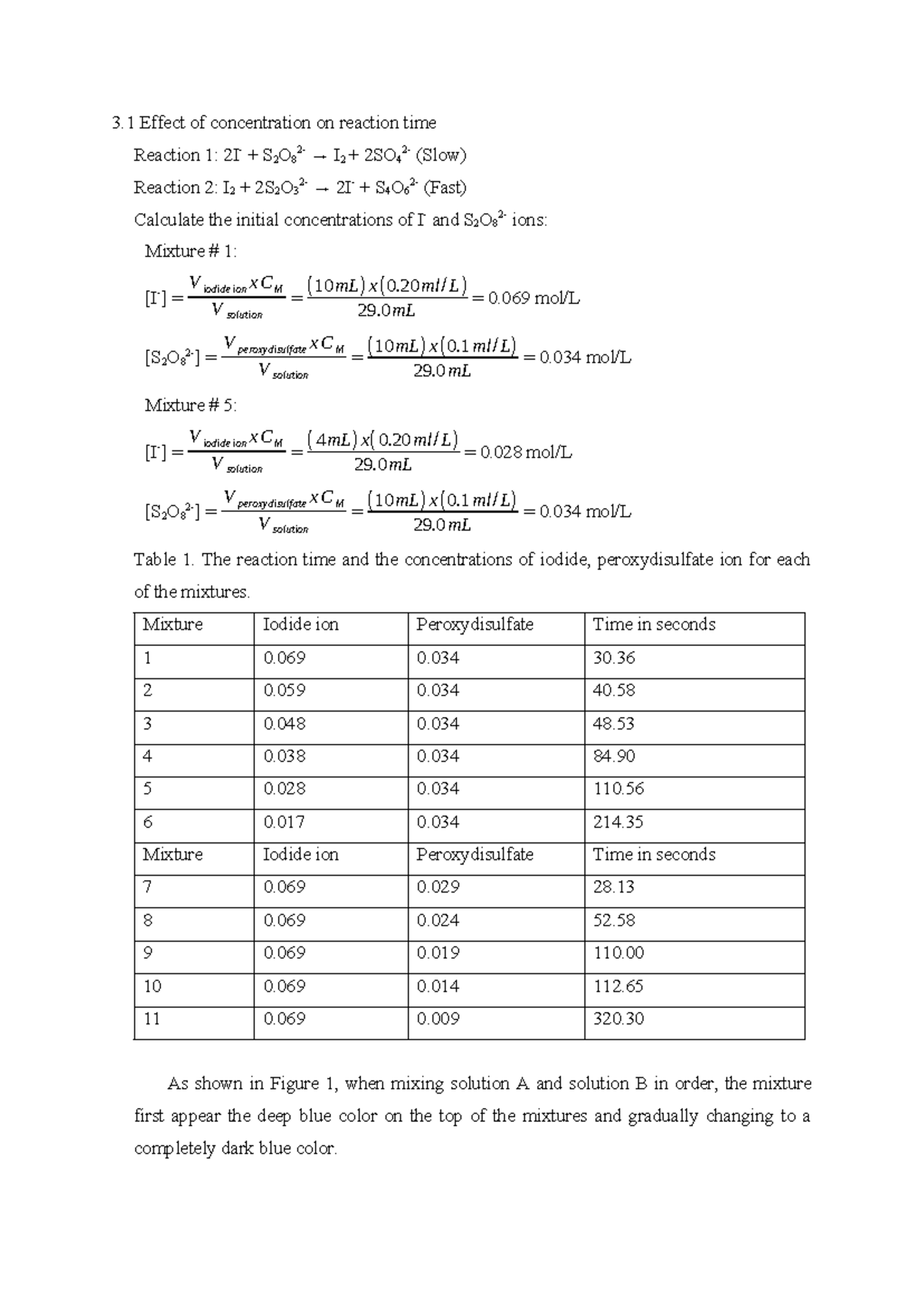 chemlab example - 3 Effect of concentration on reaction time Reaction 1 ...
