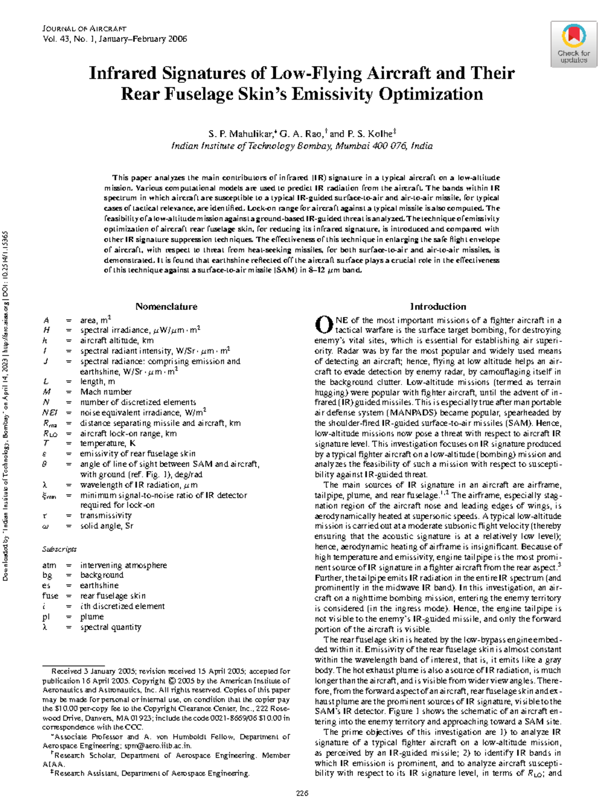 Infrared signatures of low-flying aircraft and their rear fuselage skin ...