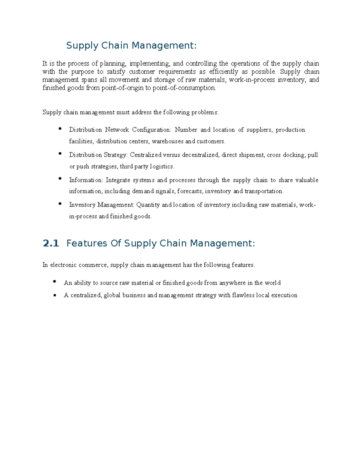 Supply Chain Management Detailed Notes - Supply Chain Management: It is ...