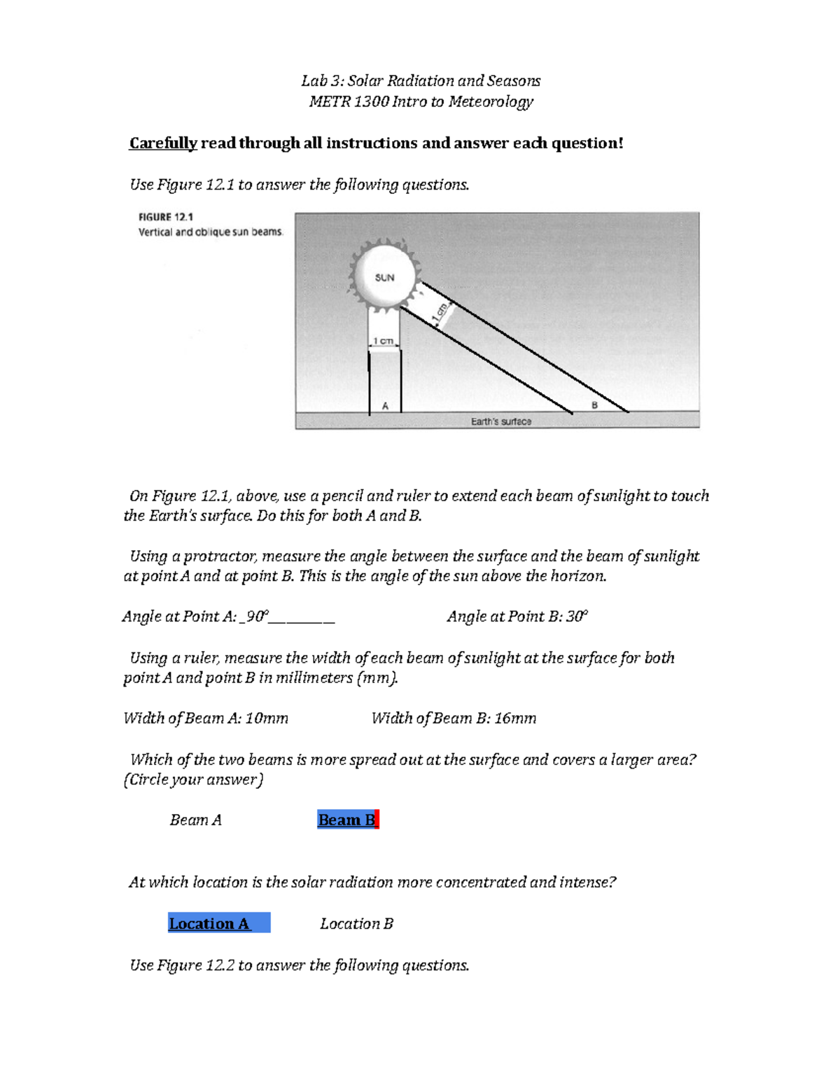 Lab 3 Solar Radiation and Seasons with protractor - Lab 3: Solar ...