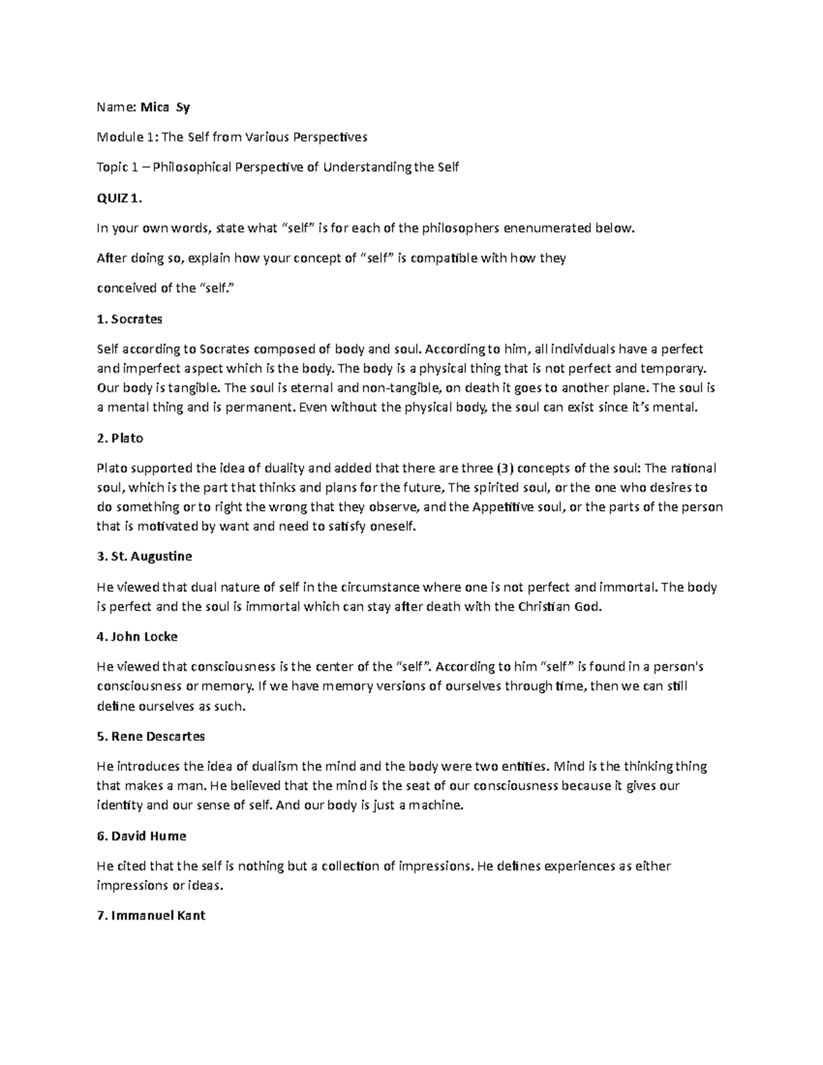 SELF FROM Various Perspectives - Name: Mica Sy Module 1: The Self from ...