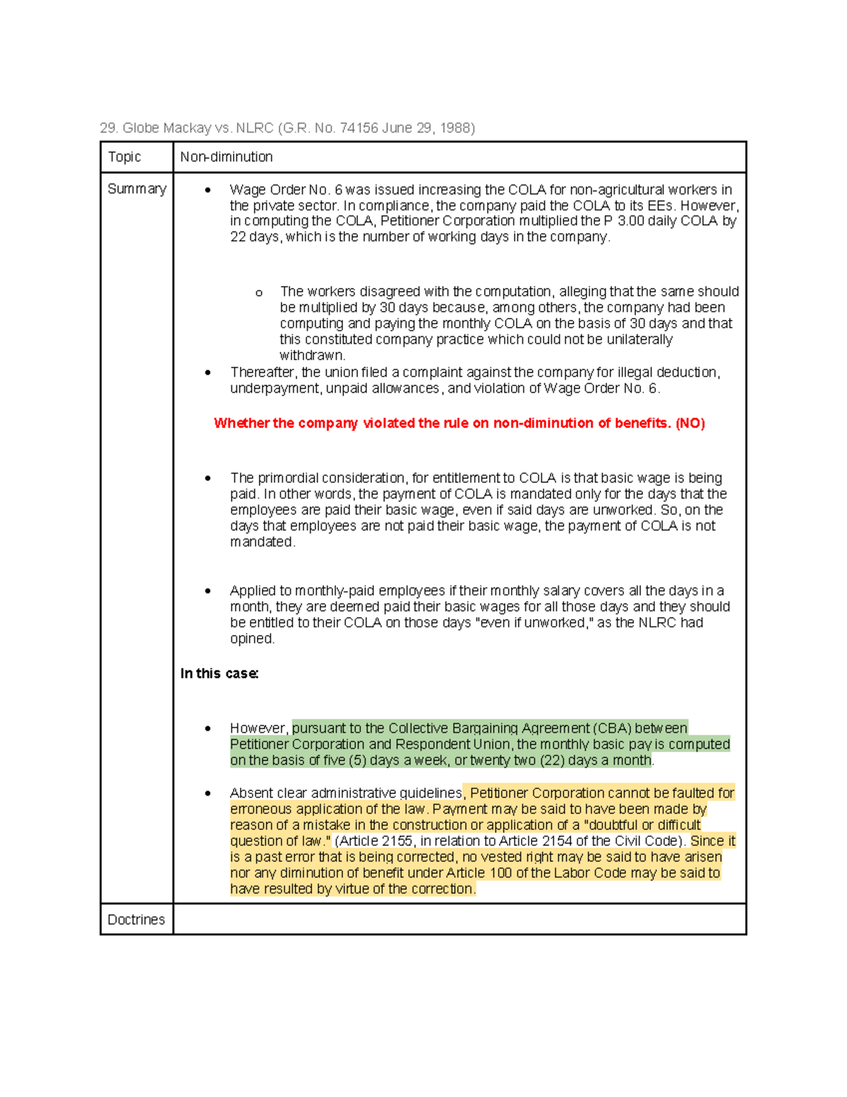 Globe mackay vs. NLRC - Globe Mackay vs. NLRC (G. No. 74156 June 29 ...