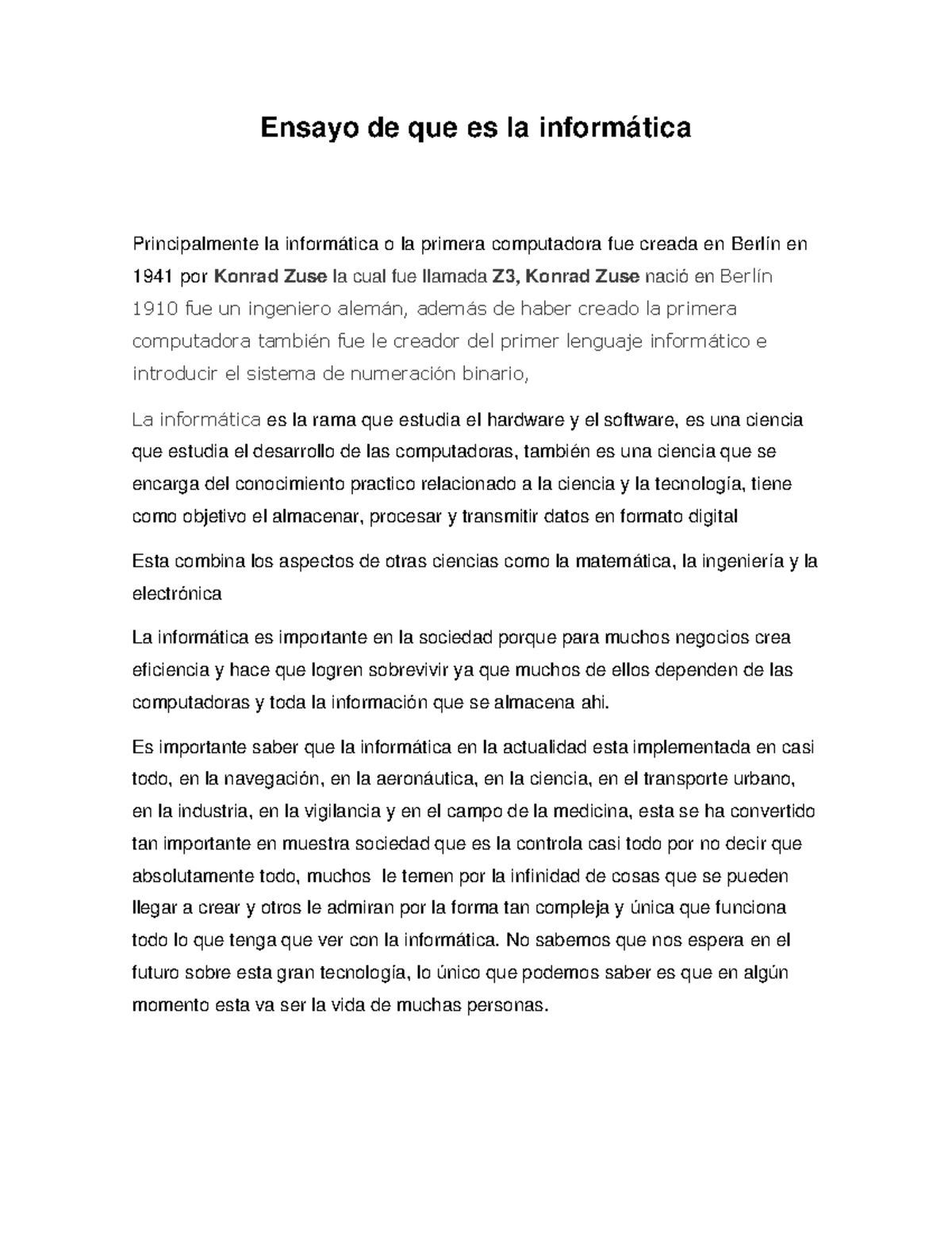 Ensayo de que es la informática - Ensayo de que es la informática ...