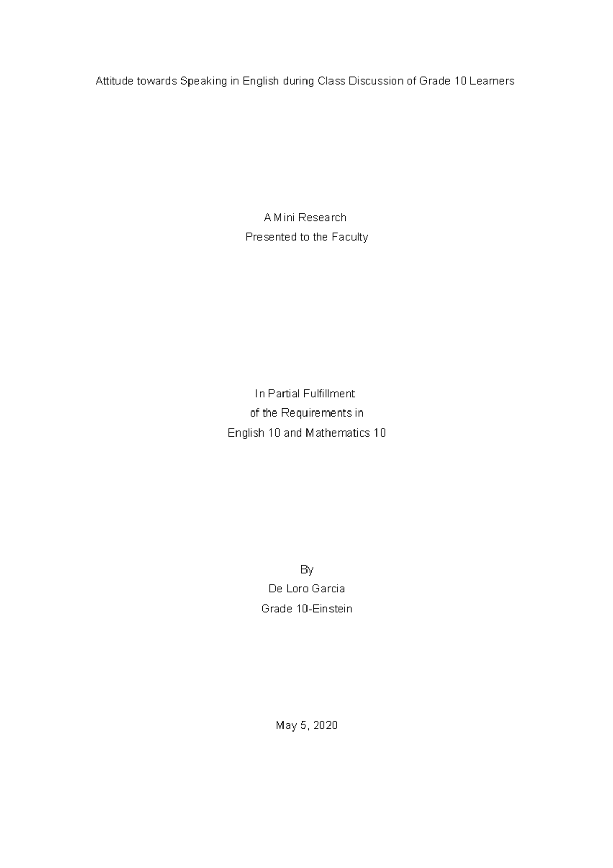 Attitude towards Speaking in English during Class - In the Philippines ...
