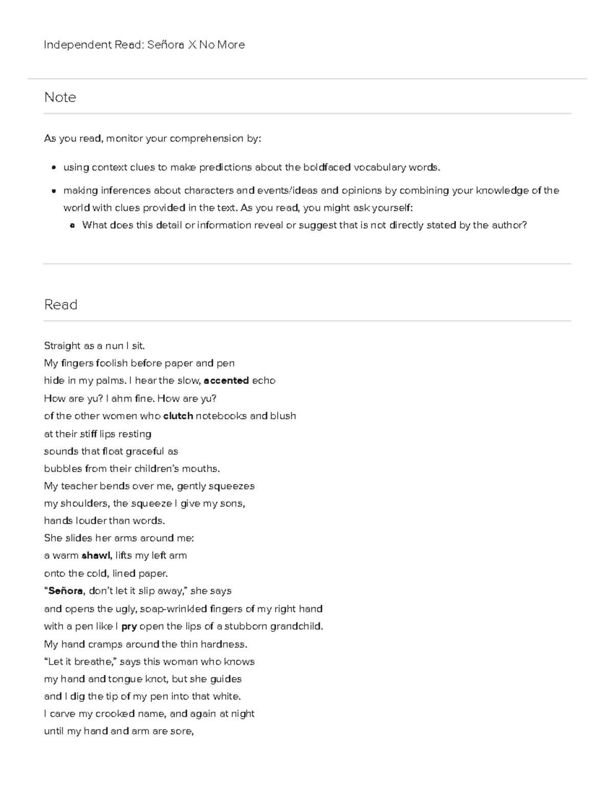 Sen ora+X+Study Sync - text - Independent Read: Señora X No More Note ...