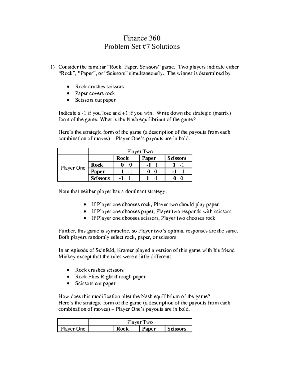 Seminar assignments - Solutions 7 - Finance 360 Problem Set #7 Solutions Consider the familiar ...