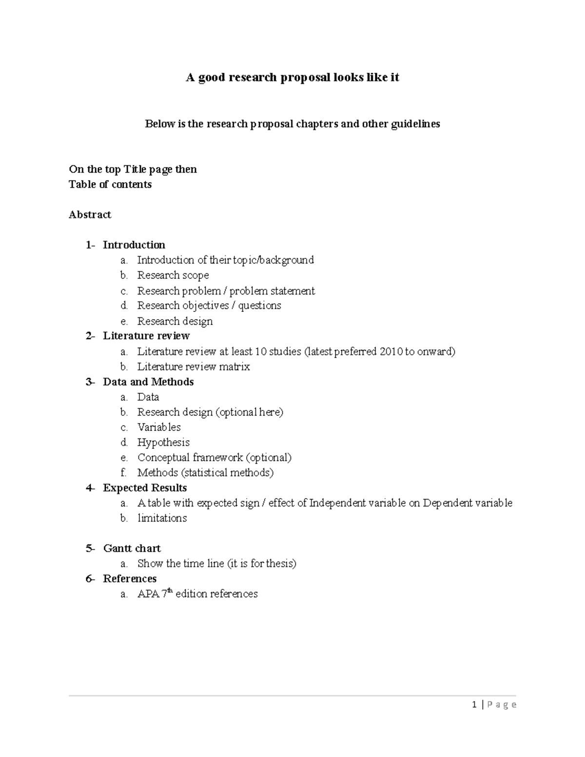 A good research proposal 1 - Introduction of their topic/background b ...