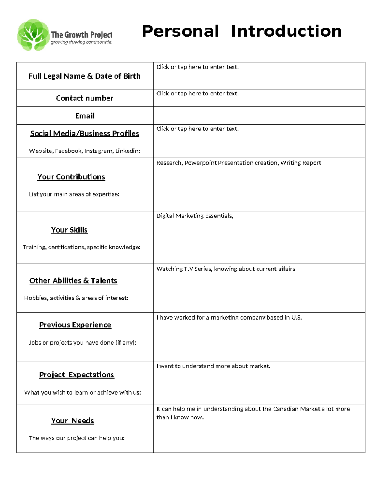 TGP Personal Introduction - UCW - Personal Introduction Full Legal Name ...