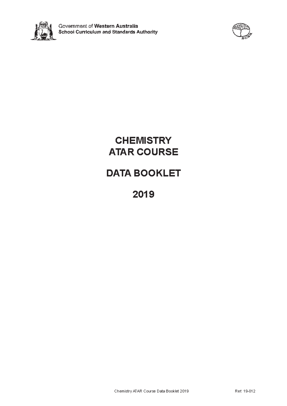Chemistry data sheet (pdf) - CHEMISTRY ATAR COURSE DATA BOOKLET 2019 ...