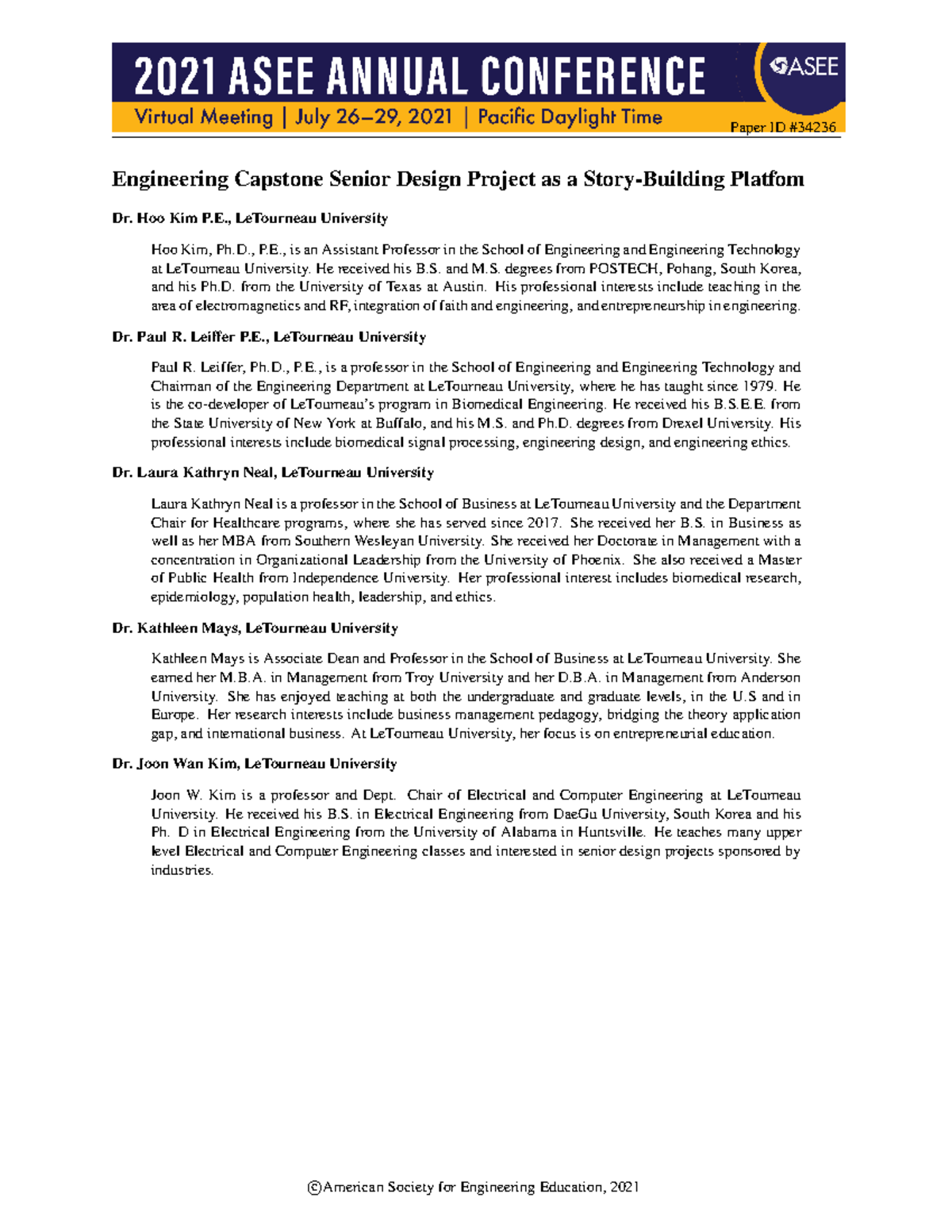 Engineering capstone senior design project as a story building platfom ...