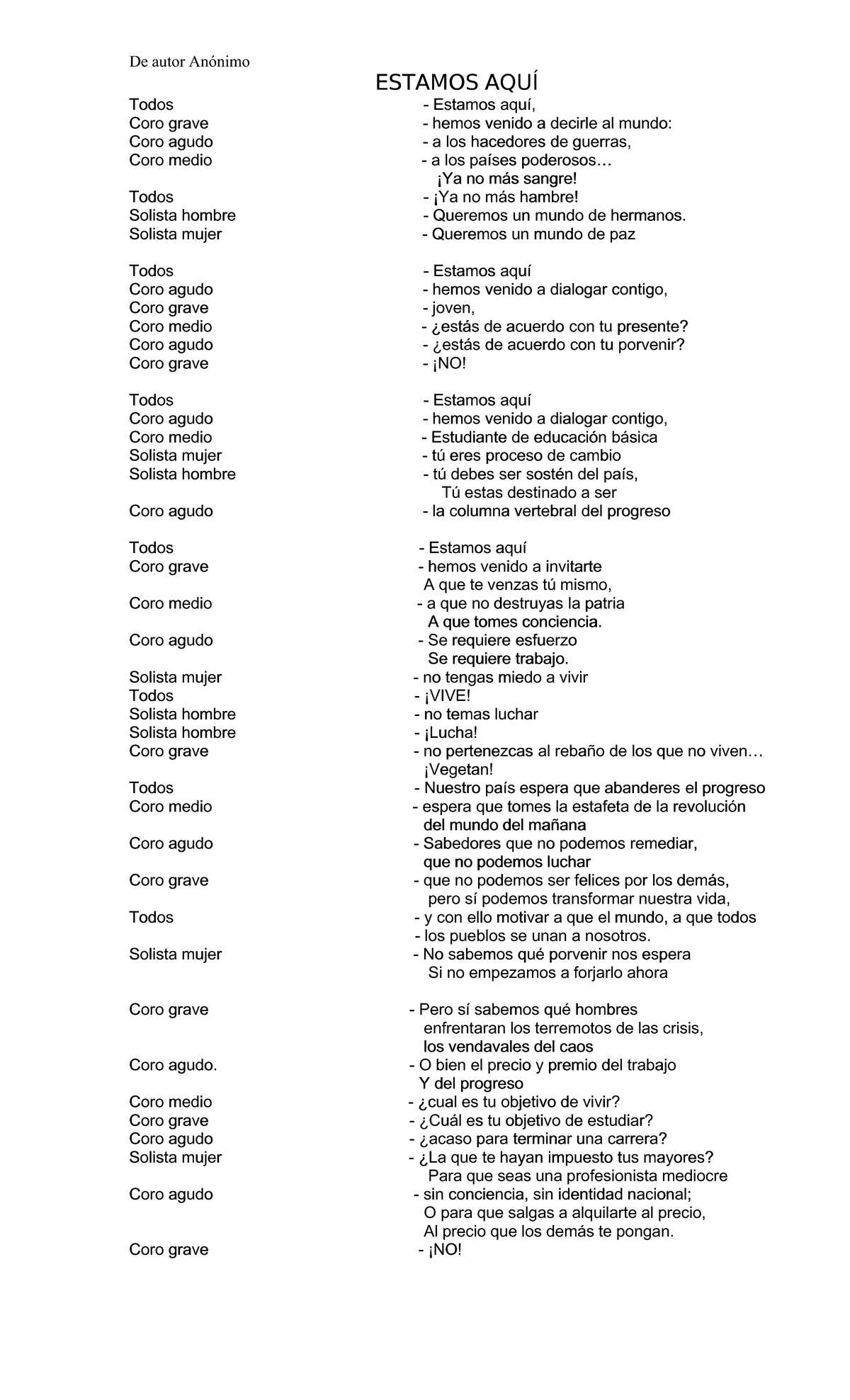 Estamos aqui poesia coral - De autor AnónimoDe autor Anónimo ESTAMOS ...