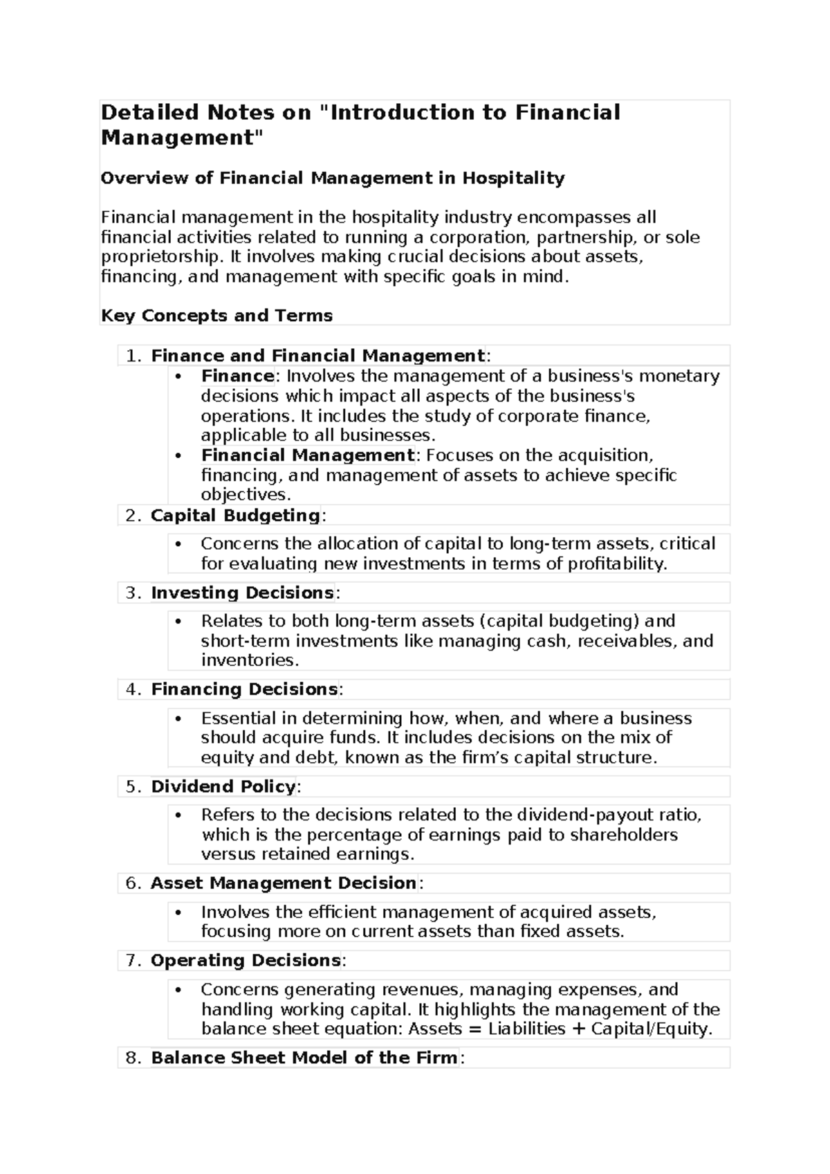 Detailed Notes on Financial Management Intro - Detailed Notes on ...