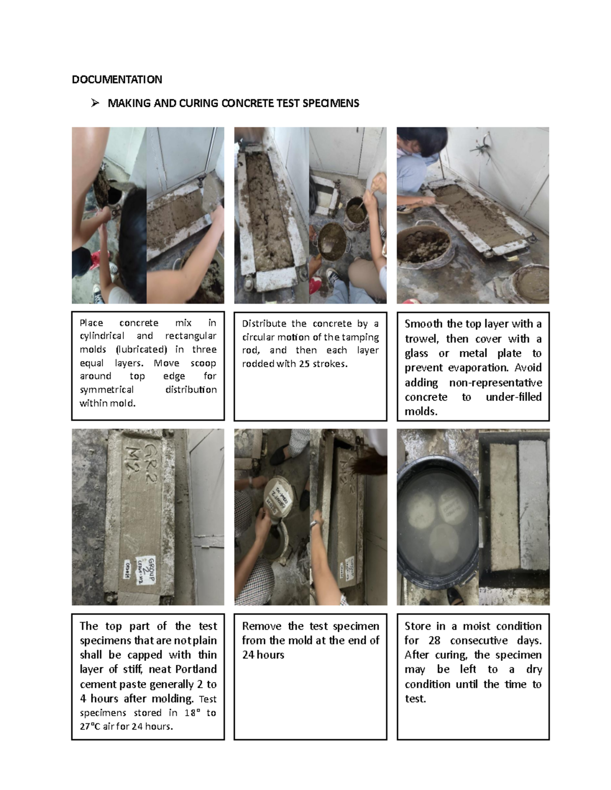 Documentation EXP 10 CMT - DOCUMENTATION MAKING AND CURING CONCRETE ...